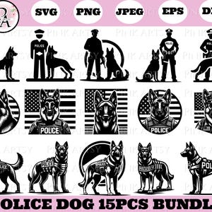 Police Dog Bundle Svg Dog Silhouette Police Dog Belgian Malinois ...