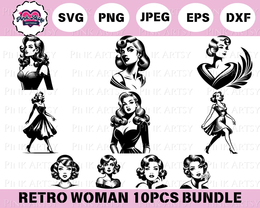 Retro Woman Bundle Svg, Retro Housewife Svg, Retro Girl Design, Instant ...