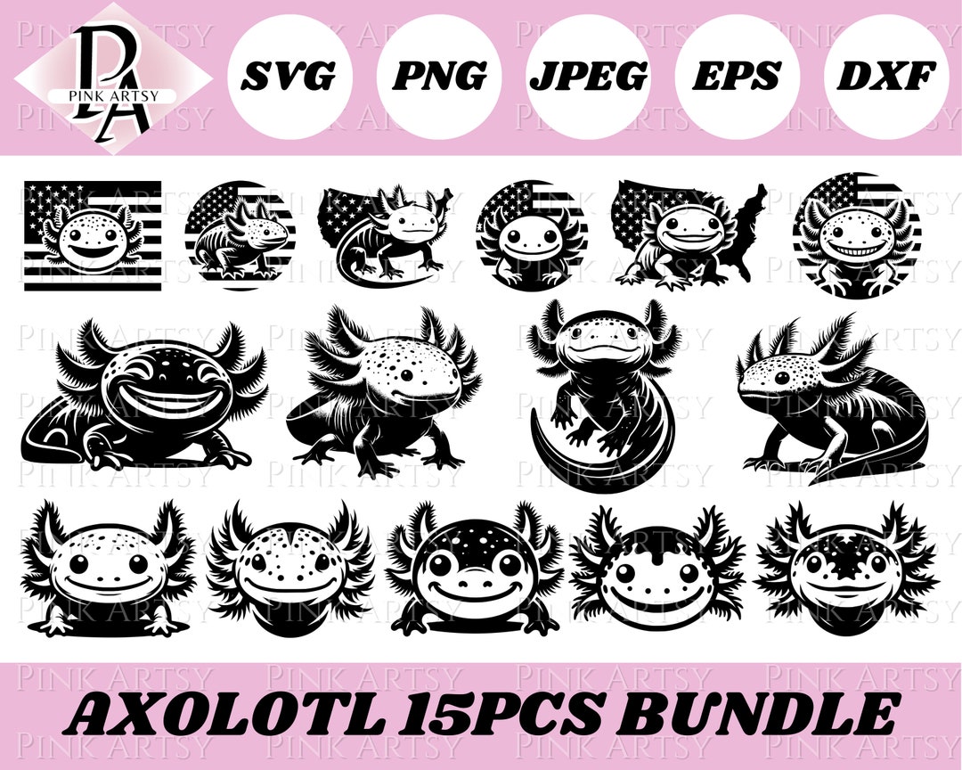 Axolotl Usa Face Whole Body Bundle Svg Png Jpeg Eps Dxf Clipart Cricut ...