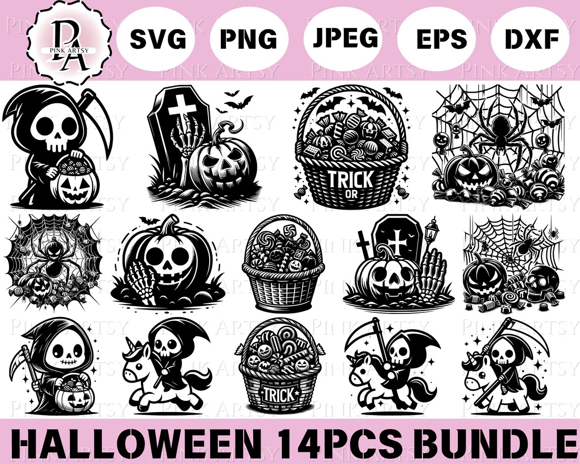Halloween Bundle Svg Png Jpg Dxf Eps, Spider Web, Pumpkin on Grave ...