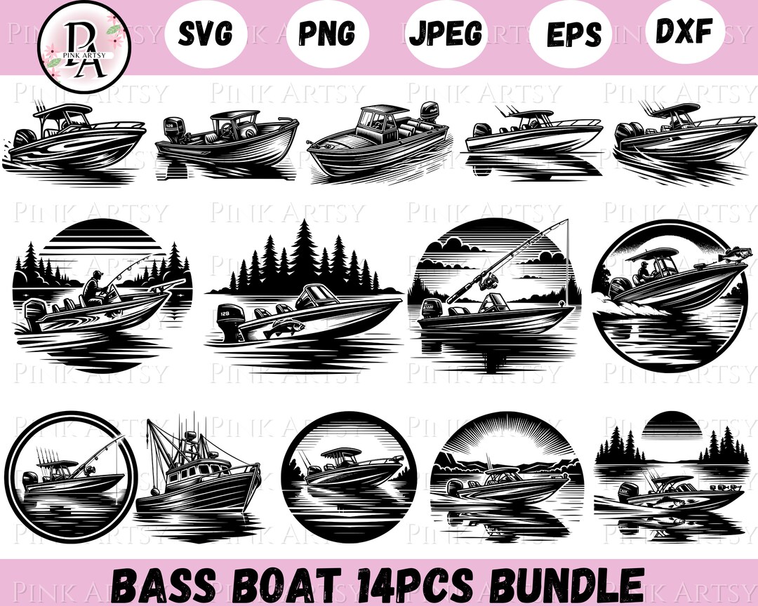 Bass Boat Svg Fishing Boat Bundle Svg Png Jpeg Dxf Eps Fishing Boat on ...