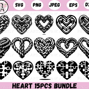Heart Bundle Svg, Heart Svg Png Jpeg Dxf Eps, Heart Jigsaw Heart Rope ...