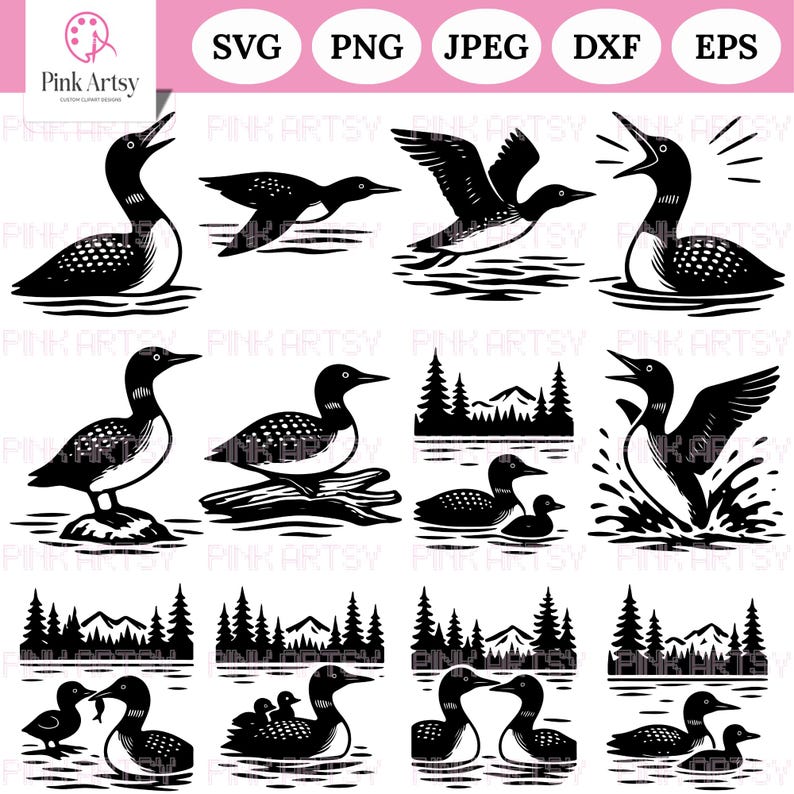 Loon Bird SVG Bundle: 60 Cricut Cut Files, Lake & Mountain Designs ...