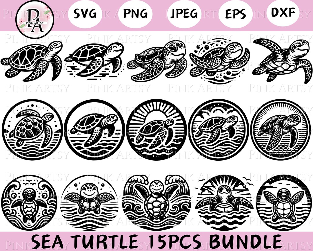 Sea Turtle Bundle Svg Png Dxf Eps Jpeg Sea Turtle Clipart Cute Sea ...