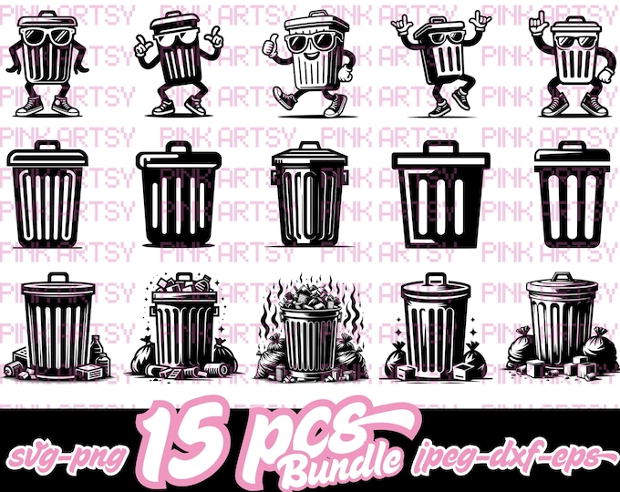 Trash Can SVG Download Files, Garbage Can Waste Bin, Cricut Silhouette ...