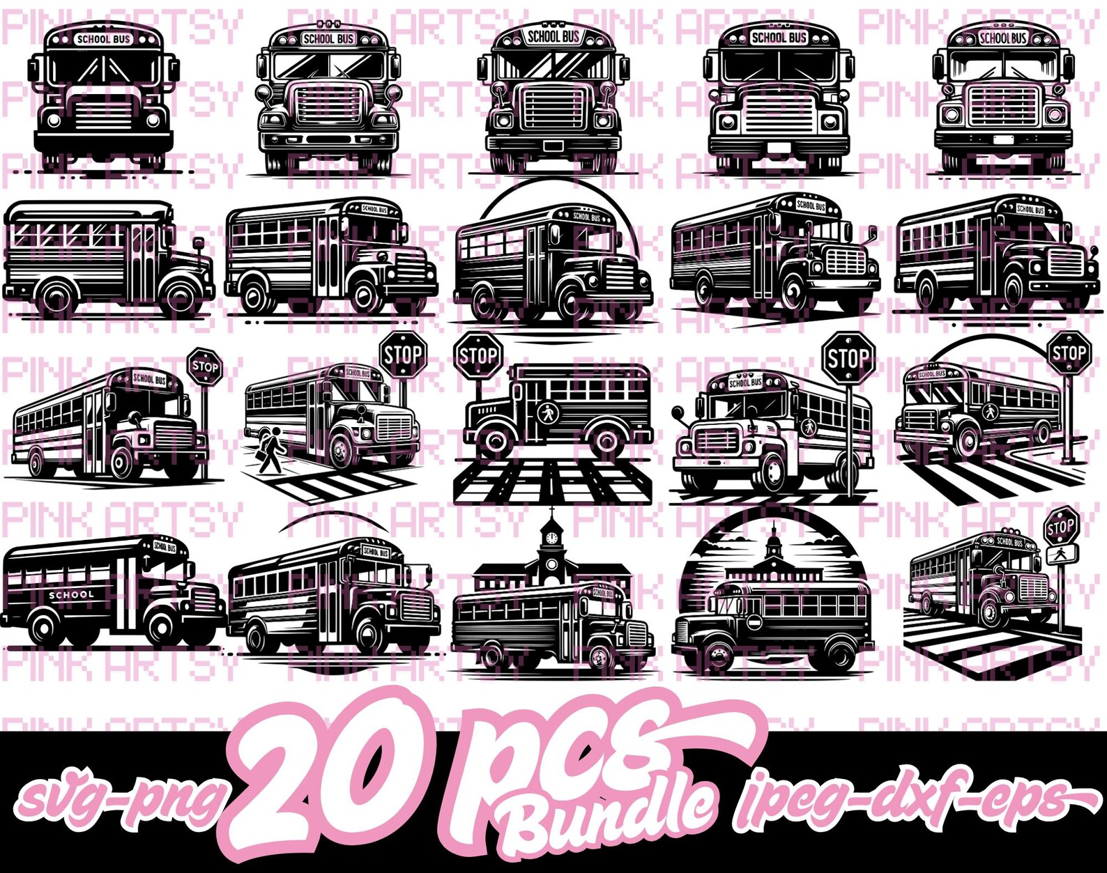 School Bus Bundle Svg Png Jpeg Dxf Ep School Bus Front View School Bus ...