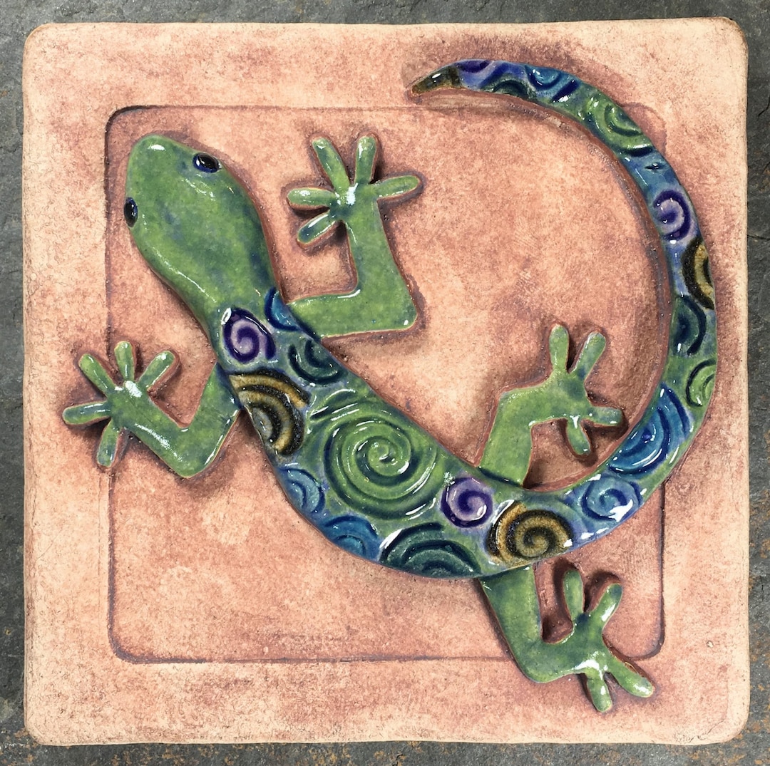 Gecko Tile, 4 Inch Ceramic Art Tile ~ Garden Tile ~ Accent Tile ...