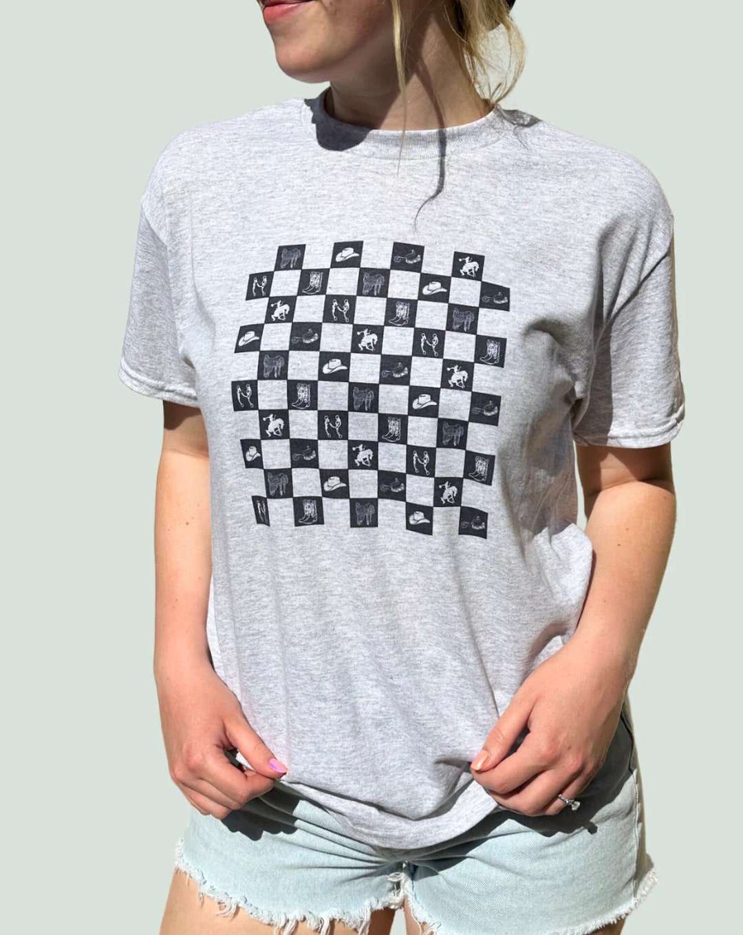 Western Checkered Graphic Tee - Etsy