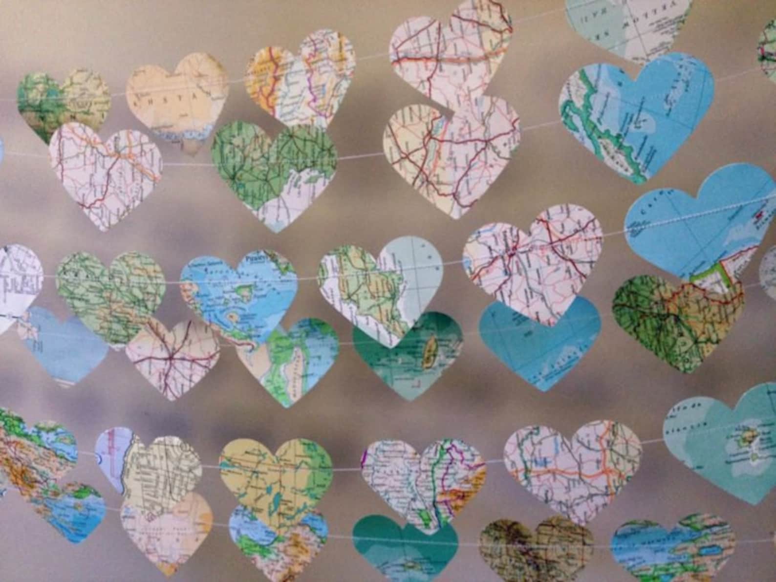 10ft Vintage Atlas Heart Garland - Home Decor, Wedding, Party ...