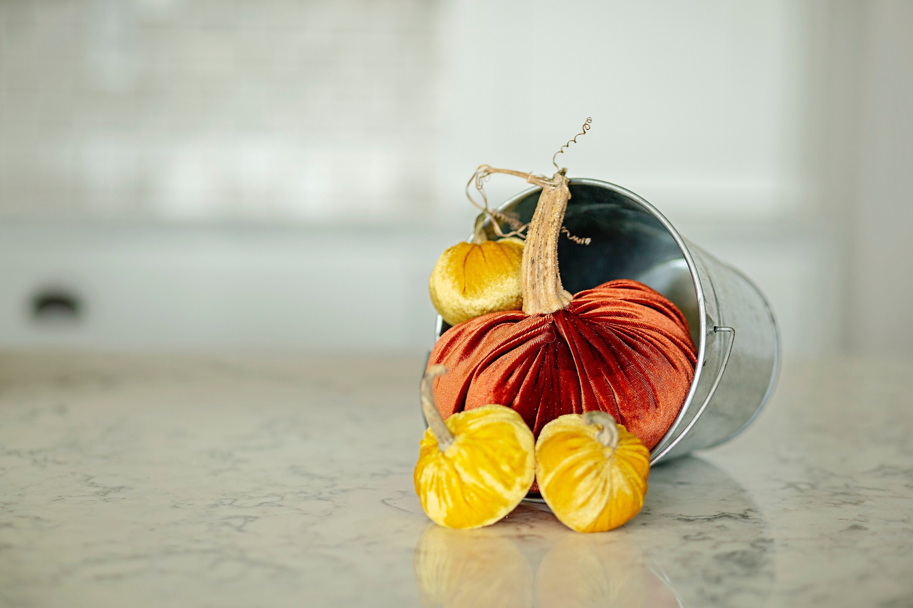 Rust Velvet Pumpkin With Three Small Golden Yellow Pumpkins - Etsy