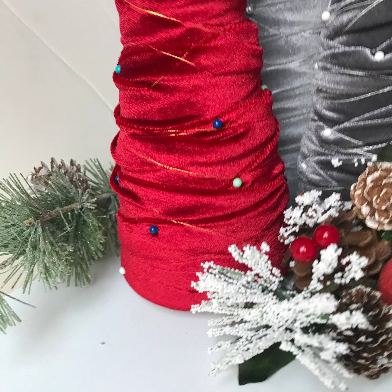 Gray and Deep Red Velvet Trees Velvet Trees Deep Red Velvet | Etsy