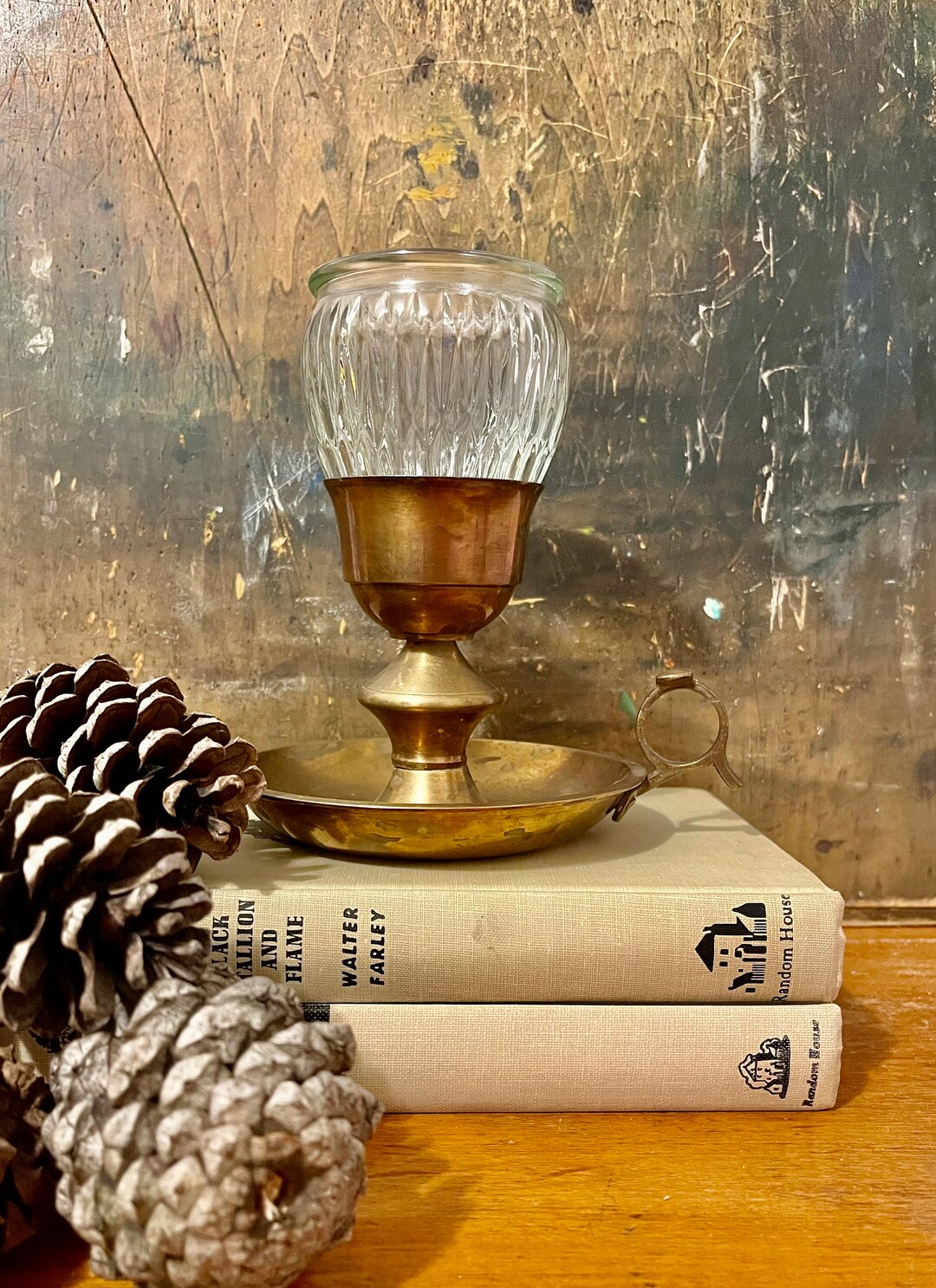 Vintage Brass Candle Holder With Glass Votive ~ Brass Chamberstick ...