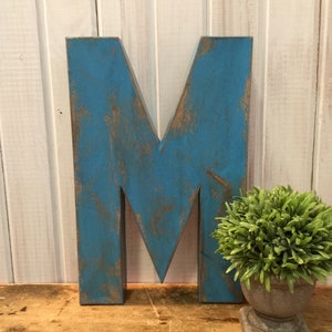 12 Inch Letter M in Turquoise ~ Free Standing Paper Mache~ Distressed ...