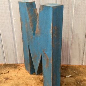 12 Inch Letter M in Turquoise ~ Free Standing Paper Mache~ Distressed ...