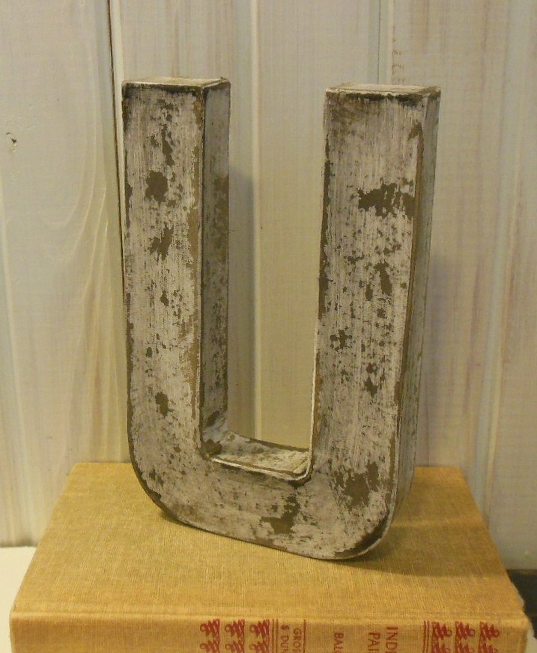 Letter U Soft White Cottage Chic and Distressed With Black Accents 8 ...