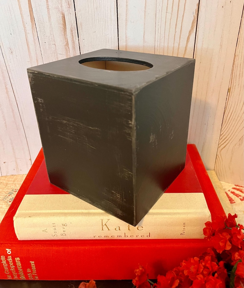 Wooden Tissue Box Cover in Soft Black ~ Square Tissue Box Holder ...