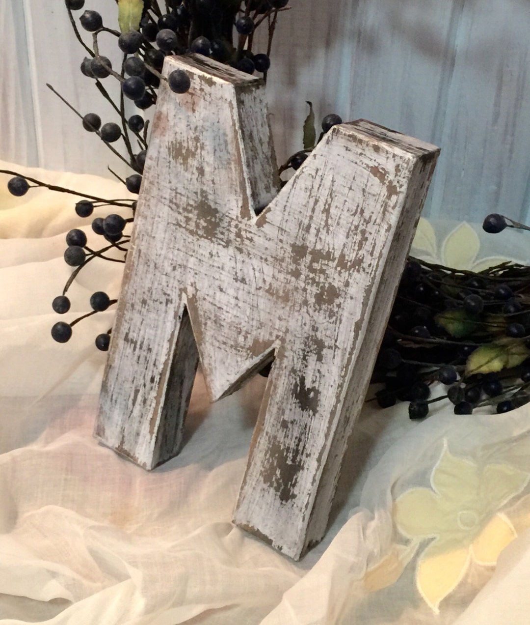 Letter M in Soft White ~ Distressed and Aged ~ Primitive and Cottage ...
