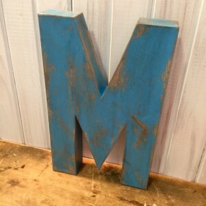 12 Inch Letter M in Turquoise ~ Free Standing Paper Mache~ Distressed ...