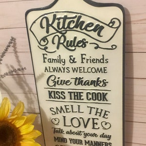 Vintage Inspired Kitchen Sign ~ Kitchen Rules ~ Black and White Metal ...