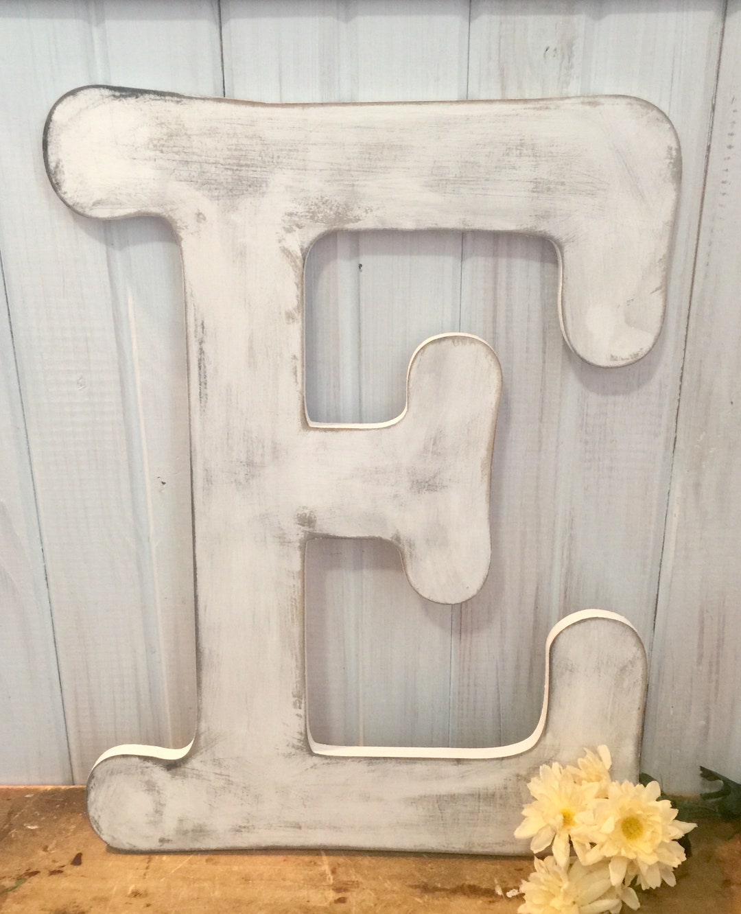 Letter E in Soft White ~~ 18 Inch Letter ~~ Cottage Chic and Distressed ...