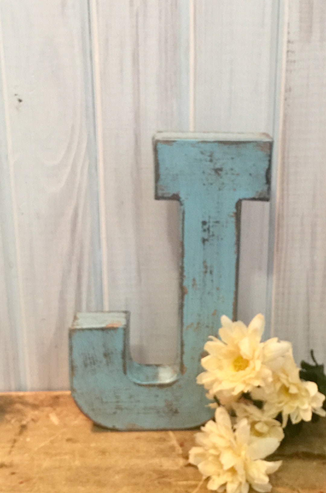 J is for Joyful A Distressed Letter J in Bird Egg Blue or - Etsy