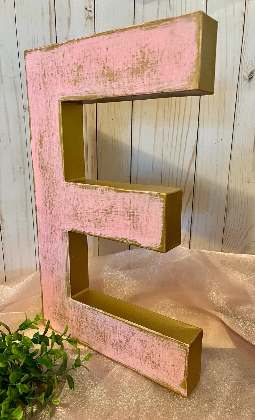 16 Inch Golden Letter E With Baby Pink Accent Color ~ Distressed Pink ...