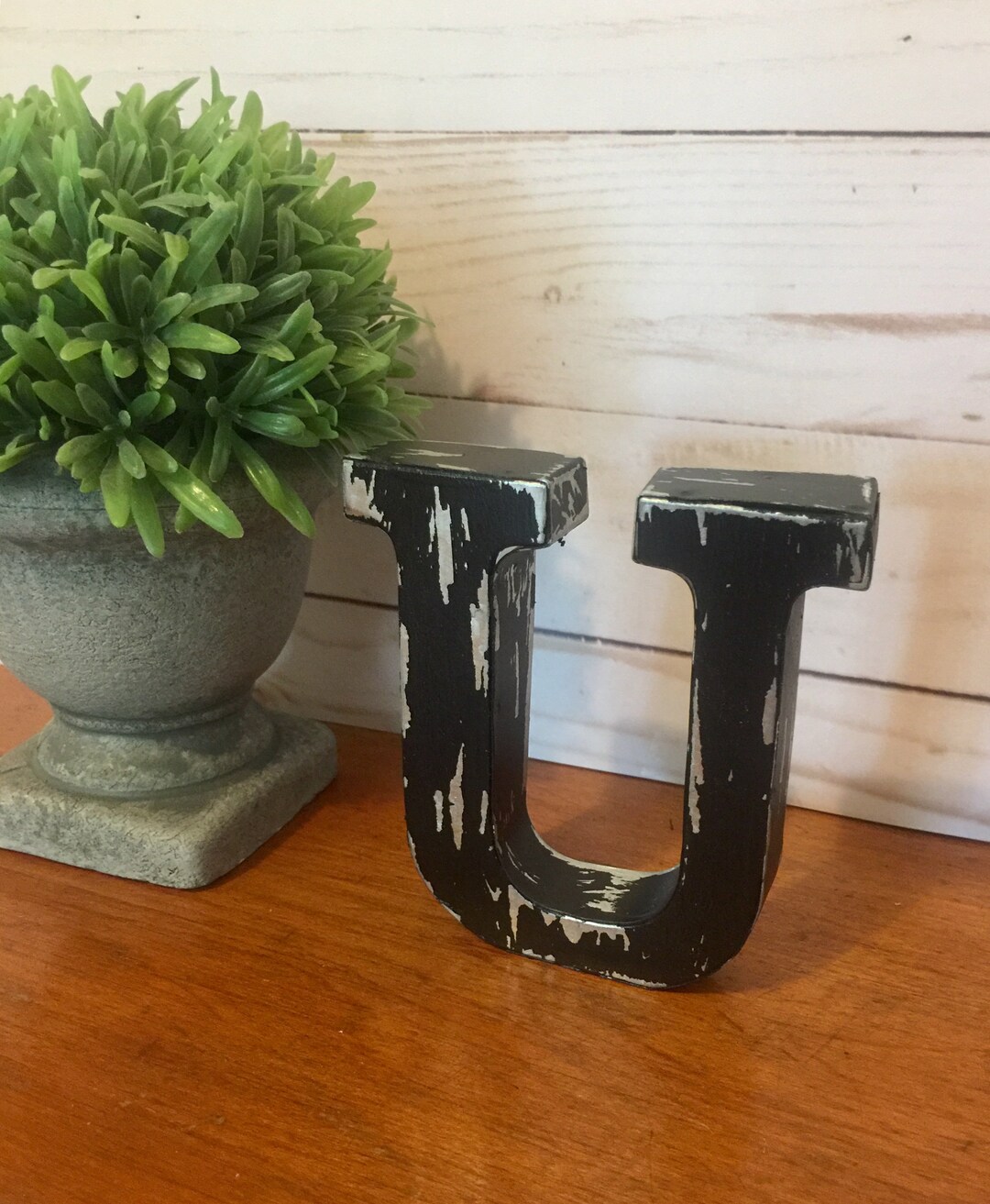 Vintage Inspired Letter U in Soft Black Distressed Metal - Etsy