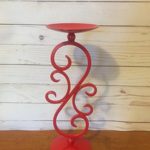 Metal Candle Stand is Red ~ Pillar Candle Holder ~ Red Candle Holder ...