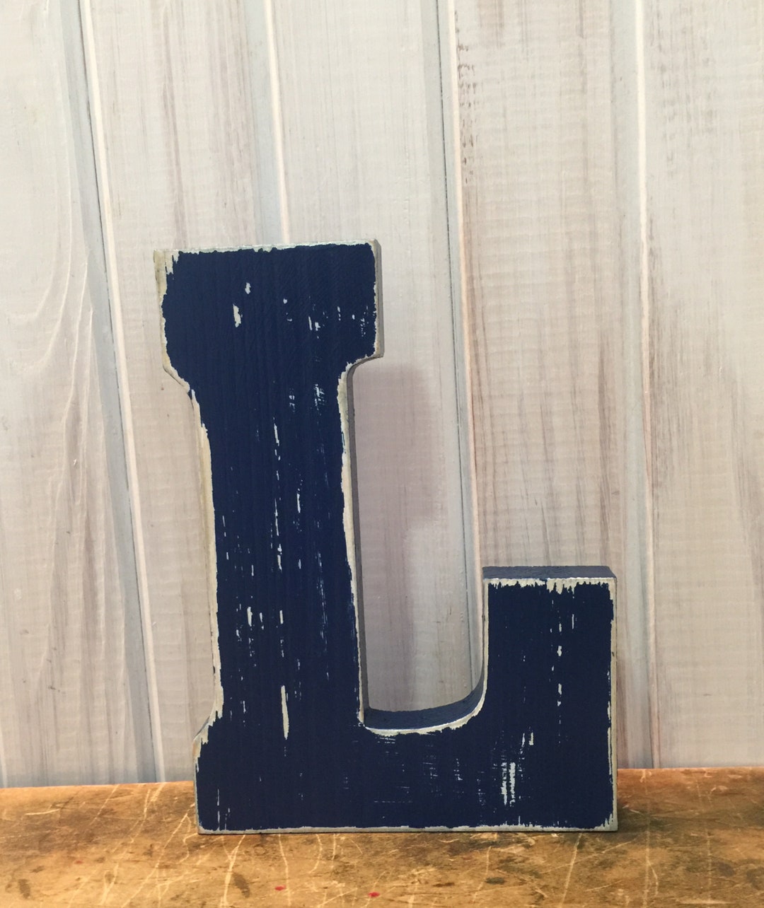 Wooden Letter ~ Distressed Letter L in Navy Blue ~ Wall Hanging Letter ...