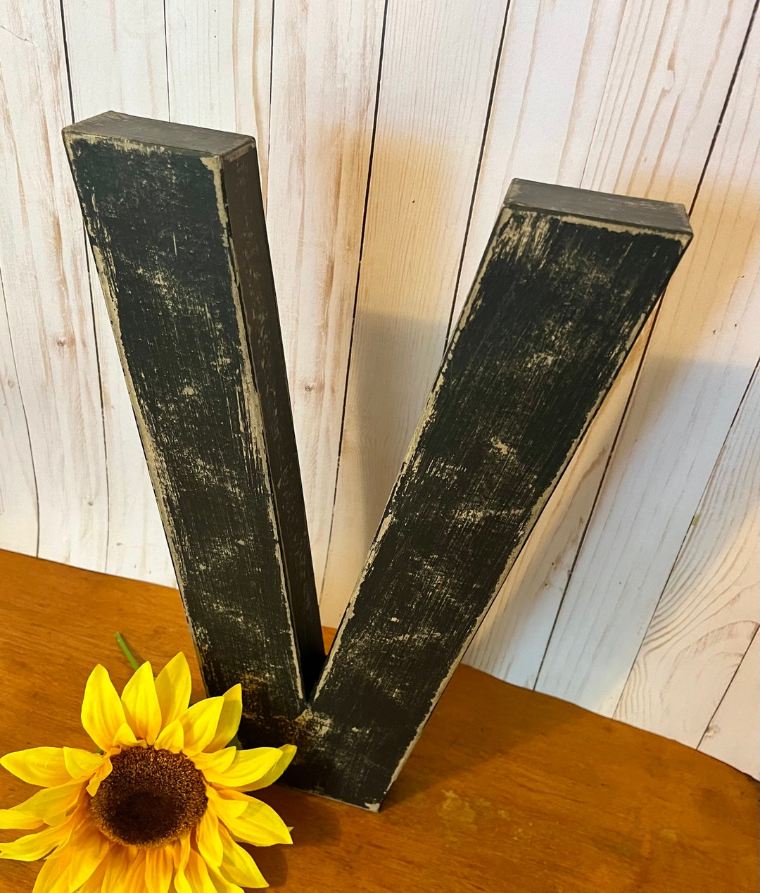 16 Inch Letter V in Soft Black ~ Distressed Letter V ~ Large Letter V ...