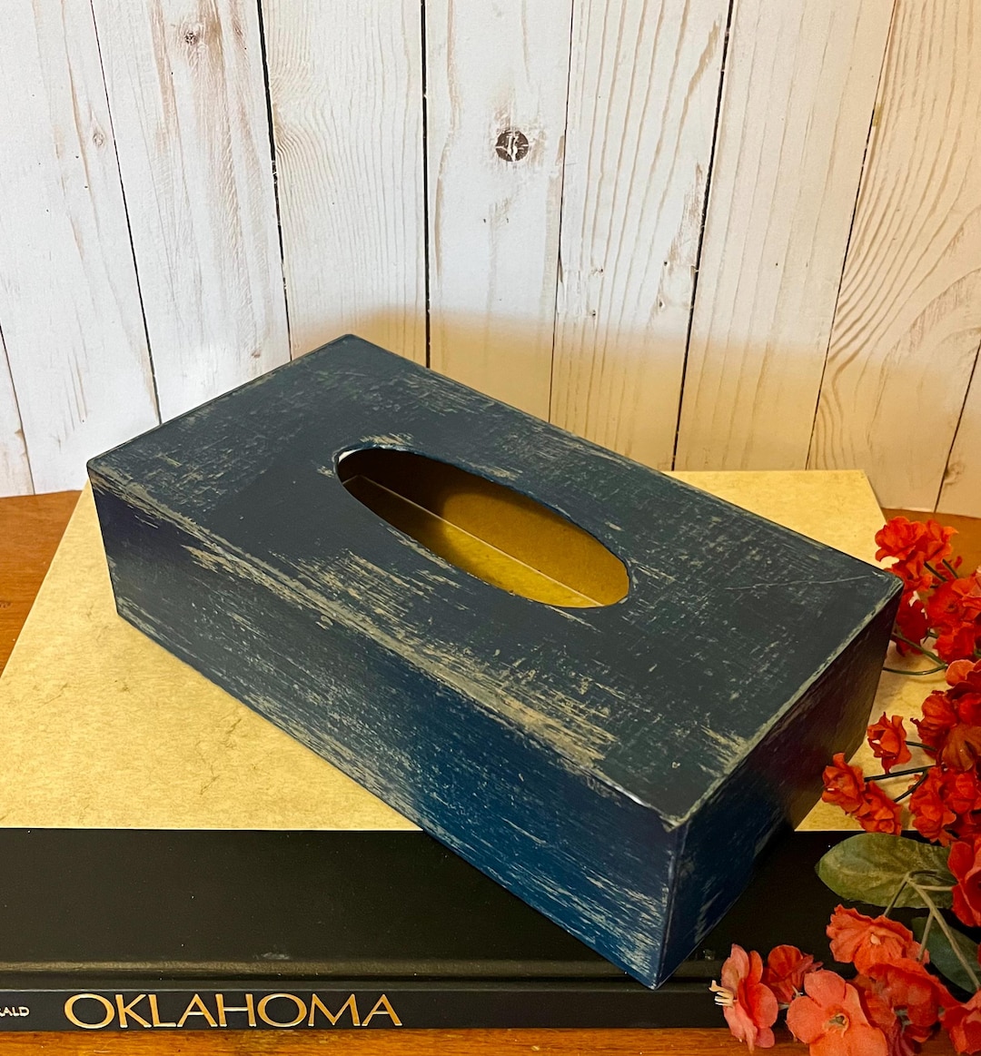 Tissue Box Cover in Navy Blue ~ Tissue Holder ~ Rectangular Tissue Box ...