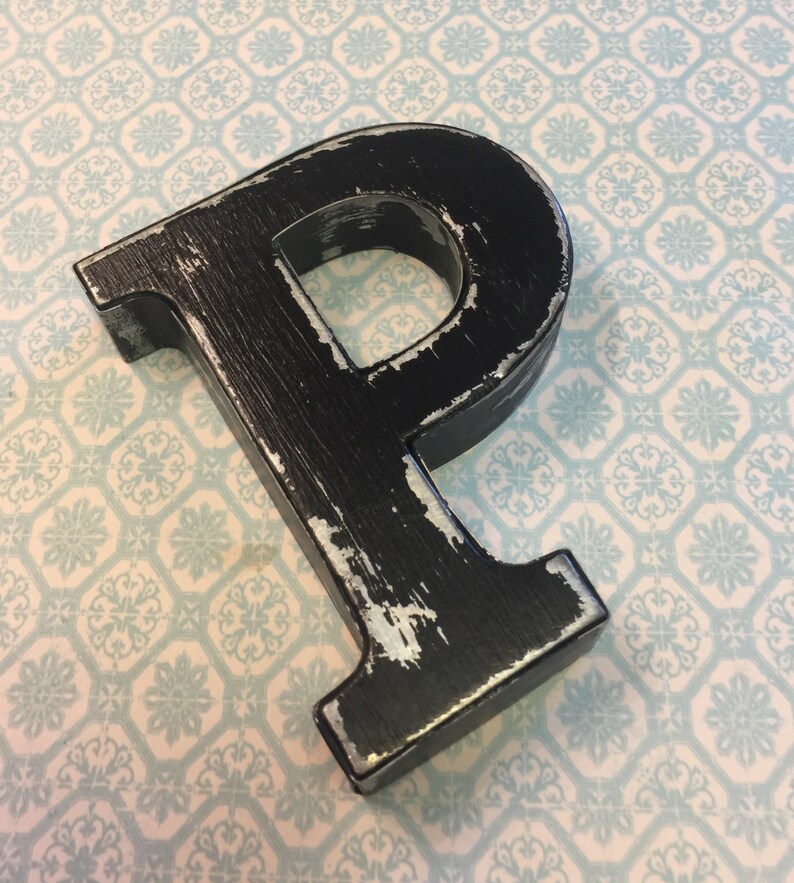 Vintage Inspired Metal Letter P in Soft Black Distressed - Etsy