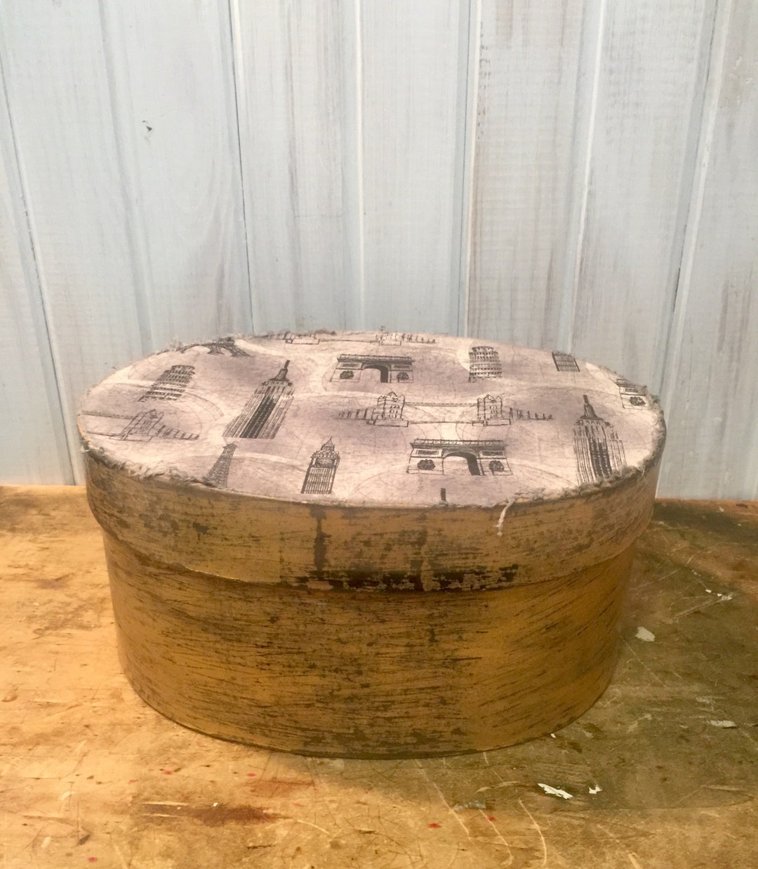 Distressed Golden Pantry Box ~ Gold With Aging ~ Oval Pantry Box ...