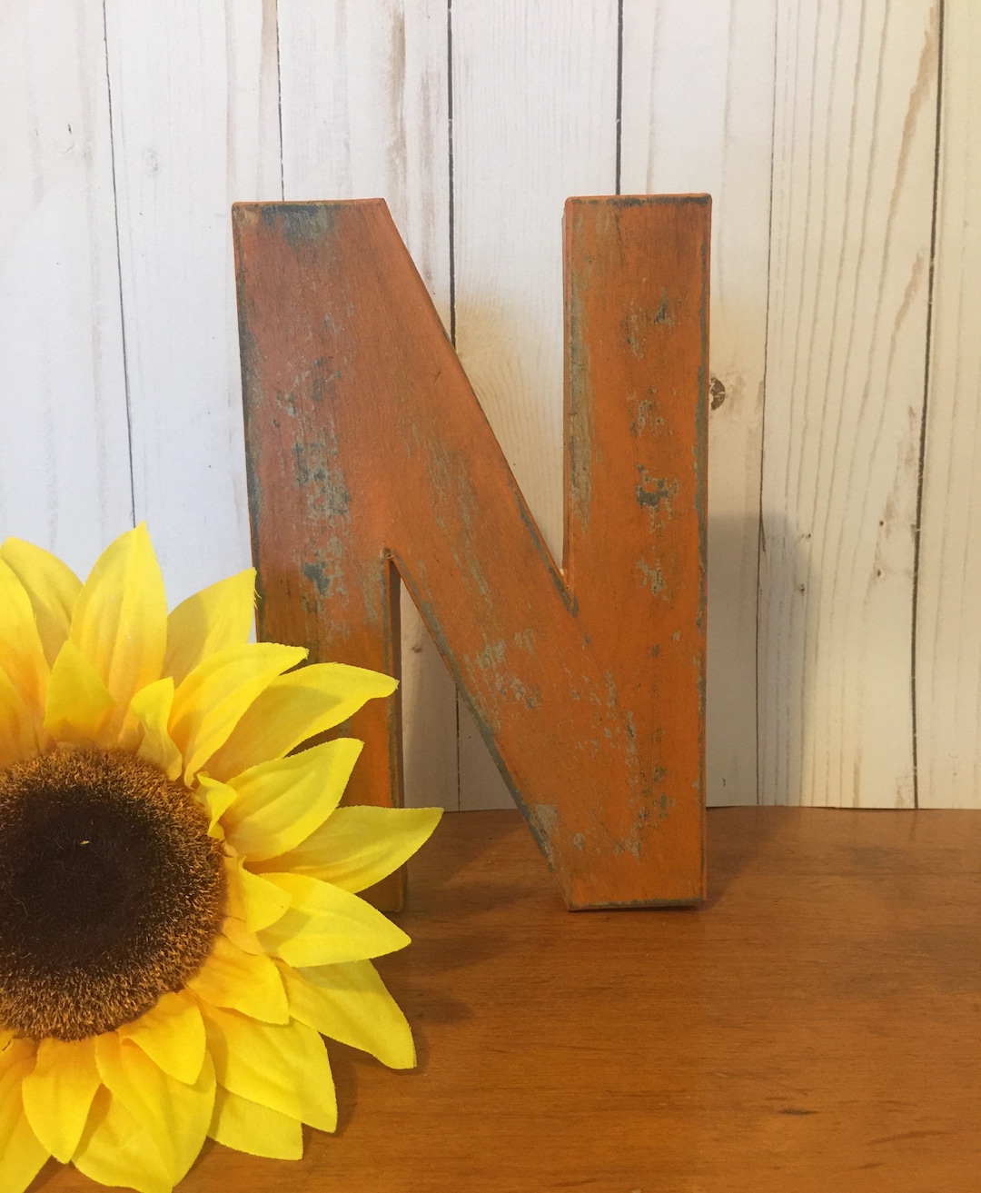 Letter N in Burnt Orange ~ 8 Inch Letter N ~ Painted Distressed ~ With ...