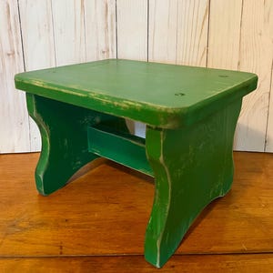 Distressed Wooden Stool in Real Green ~ Choose Your Color ~ Cottage ...