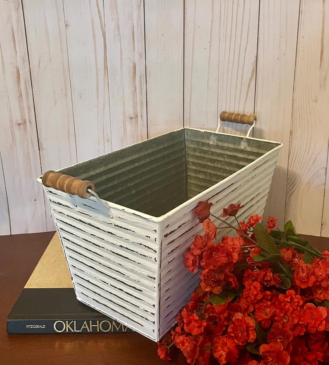 Vintage Inspired Rectangular Galvanized Bucket ~ Metal Planter in Soft ...