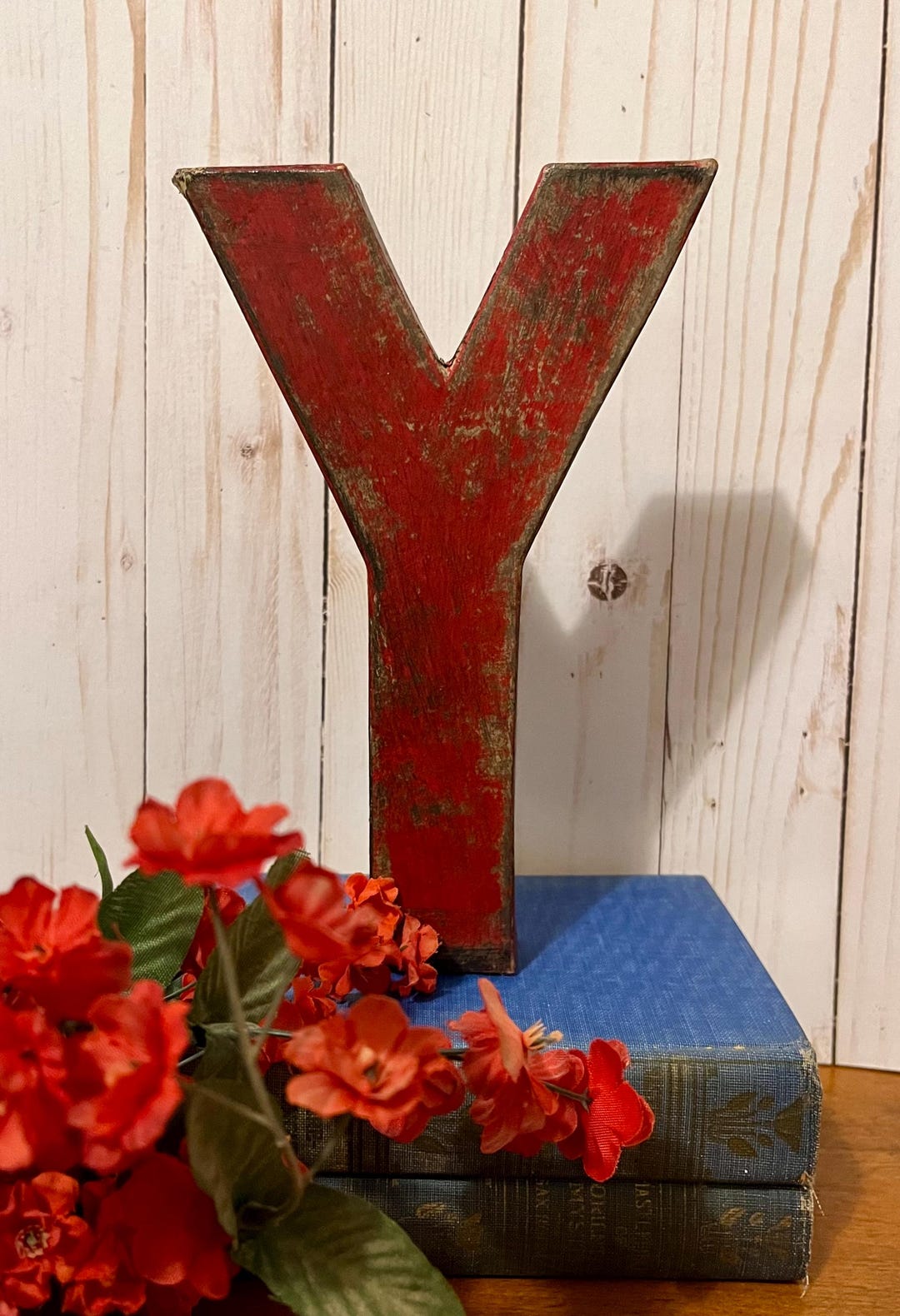 8 Inch Letter Y in Fire Engine Red ~ Sturdy Paper Mache ~ Distressed ...