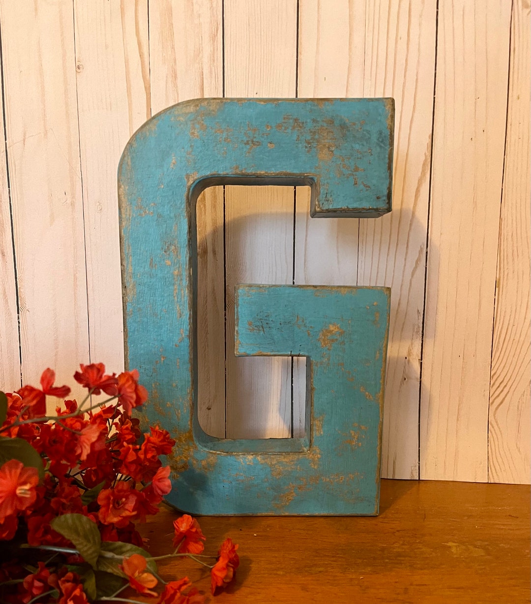 Large Letter G in Turquoise ~~ Twelve Inch Letter ~~ Sturdy Paper Mache ~~ Free Standing ...