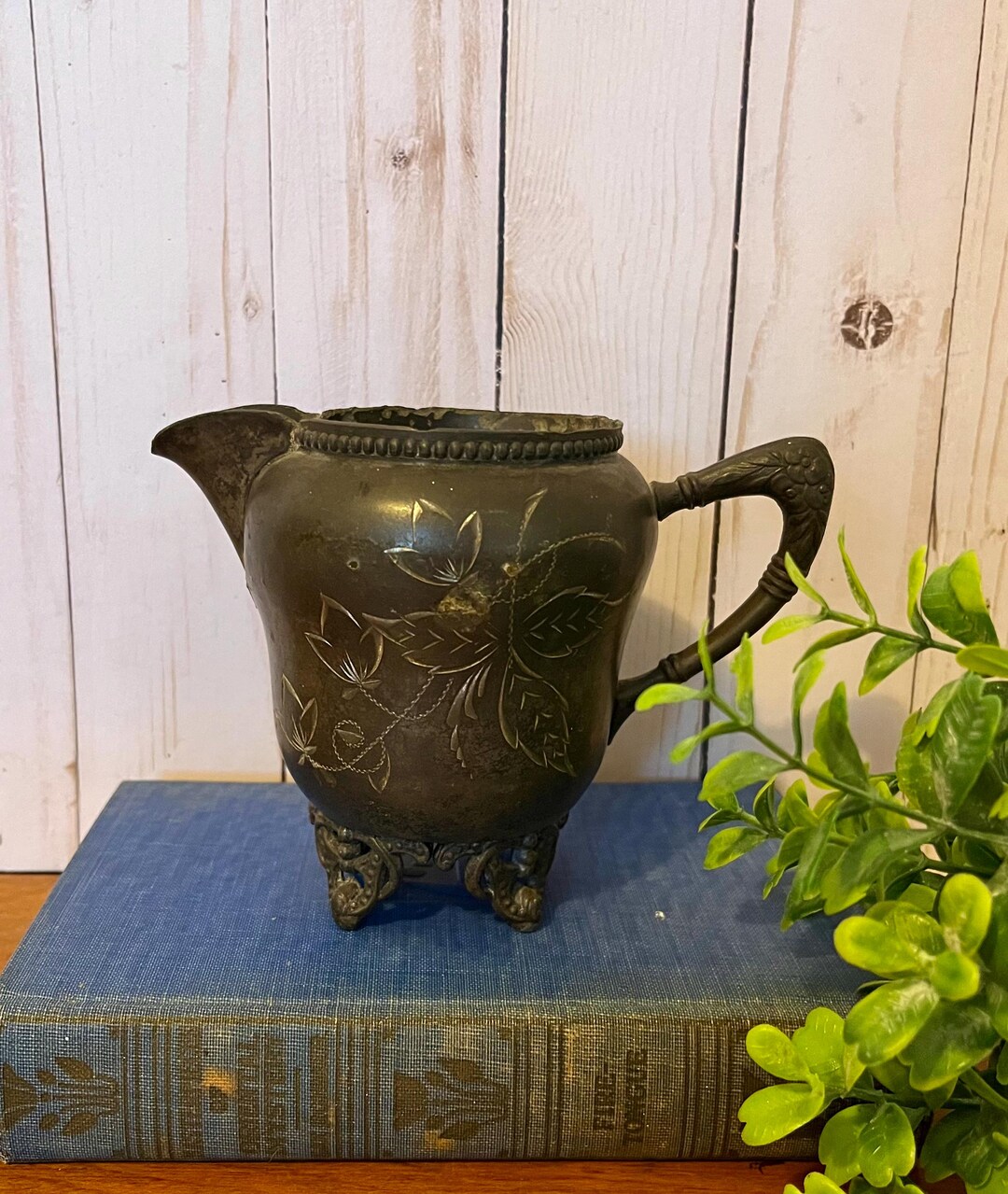 Old Silver Creamer ~ Antique Creamer With Etchings ~ Vintage Creamer ...