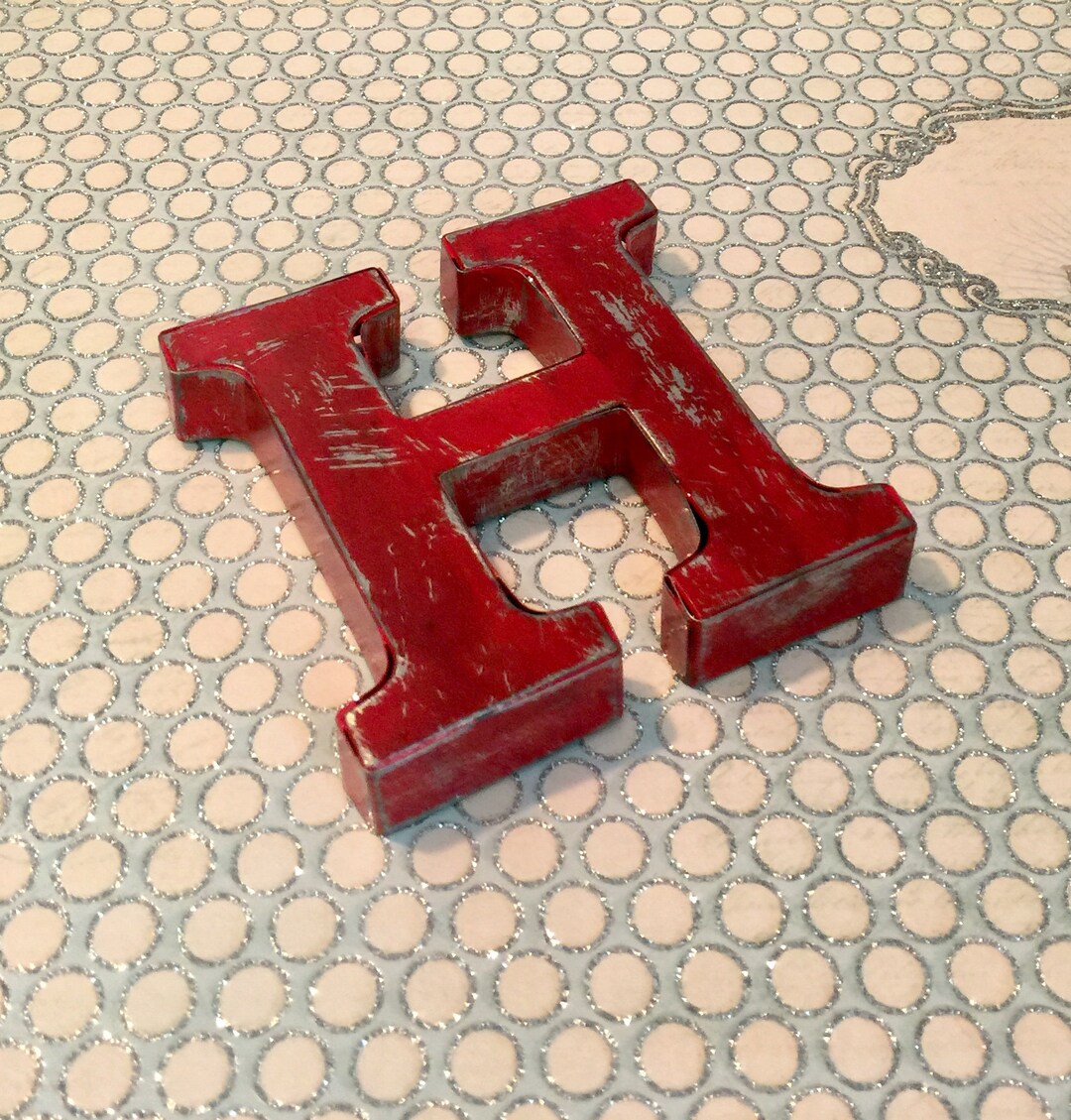 Vintage Inspired Metal Letter H Distressed Letter Fire Engine Red ...