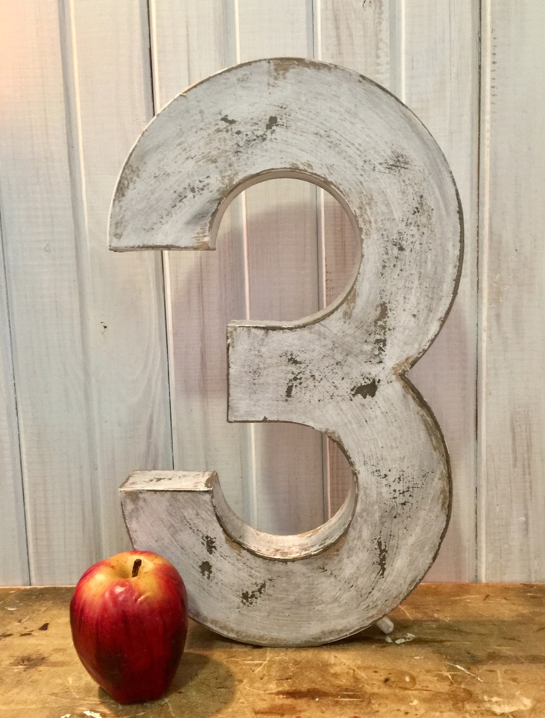 Number Three in Soft White ~16 Inches Tall~ Free-standing or Wall Mount ...