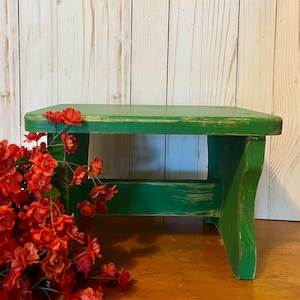 Distressed Wooden Stool in Real Green ~ Choose Your Color ~ Cottage ...