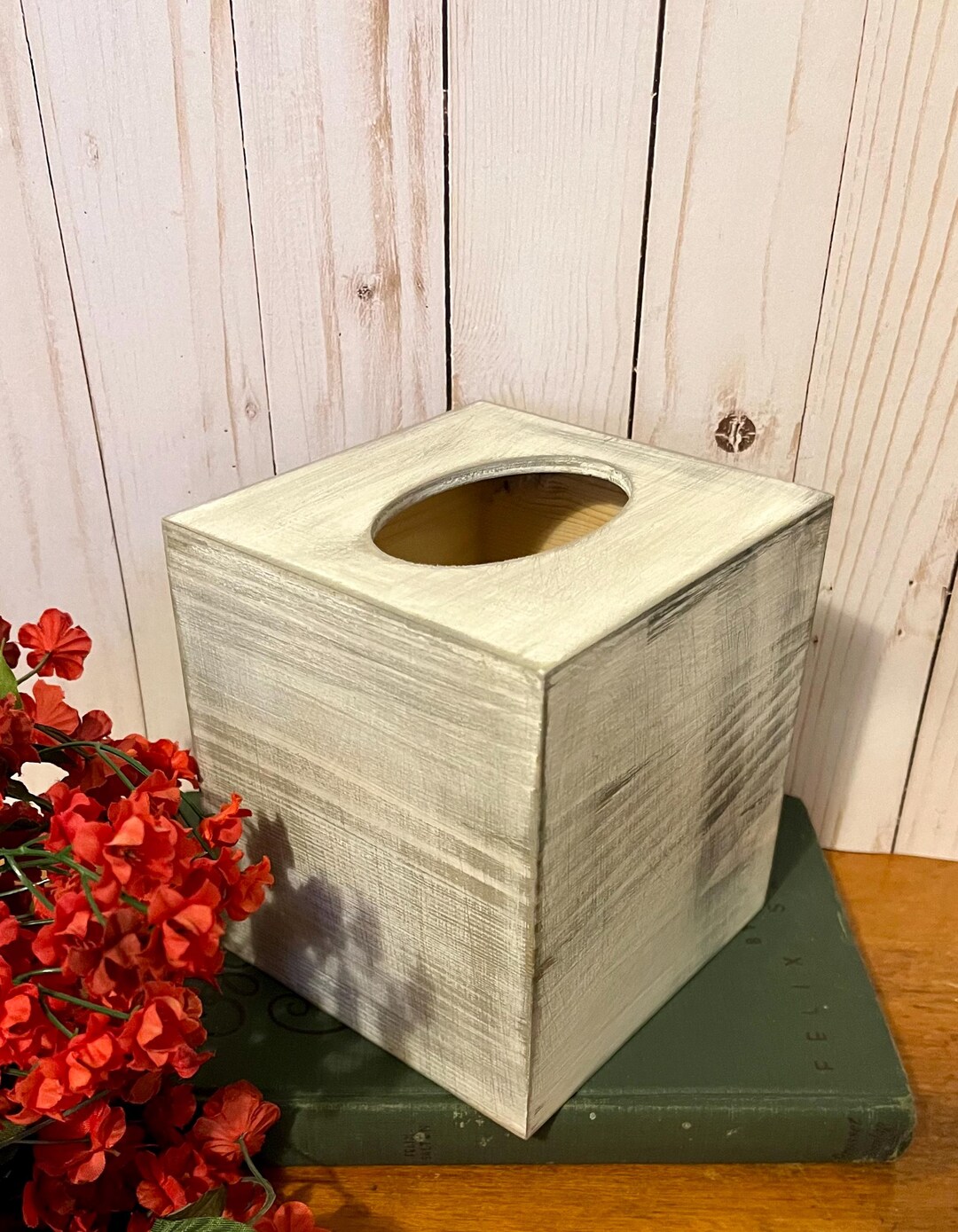 Wooden Tissue Box in Soft White ~ Tissue Box ~ Square Tissue Box Holder ...