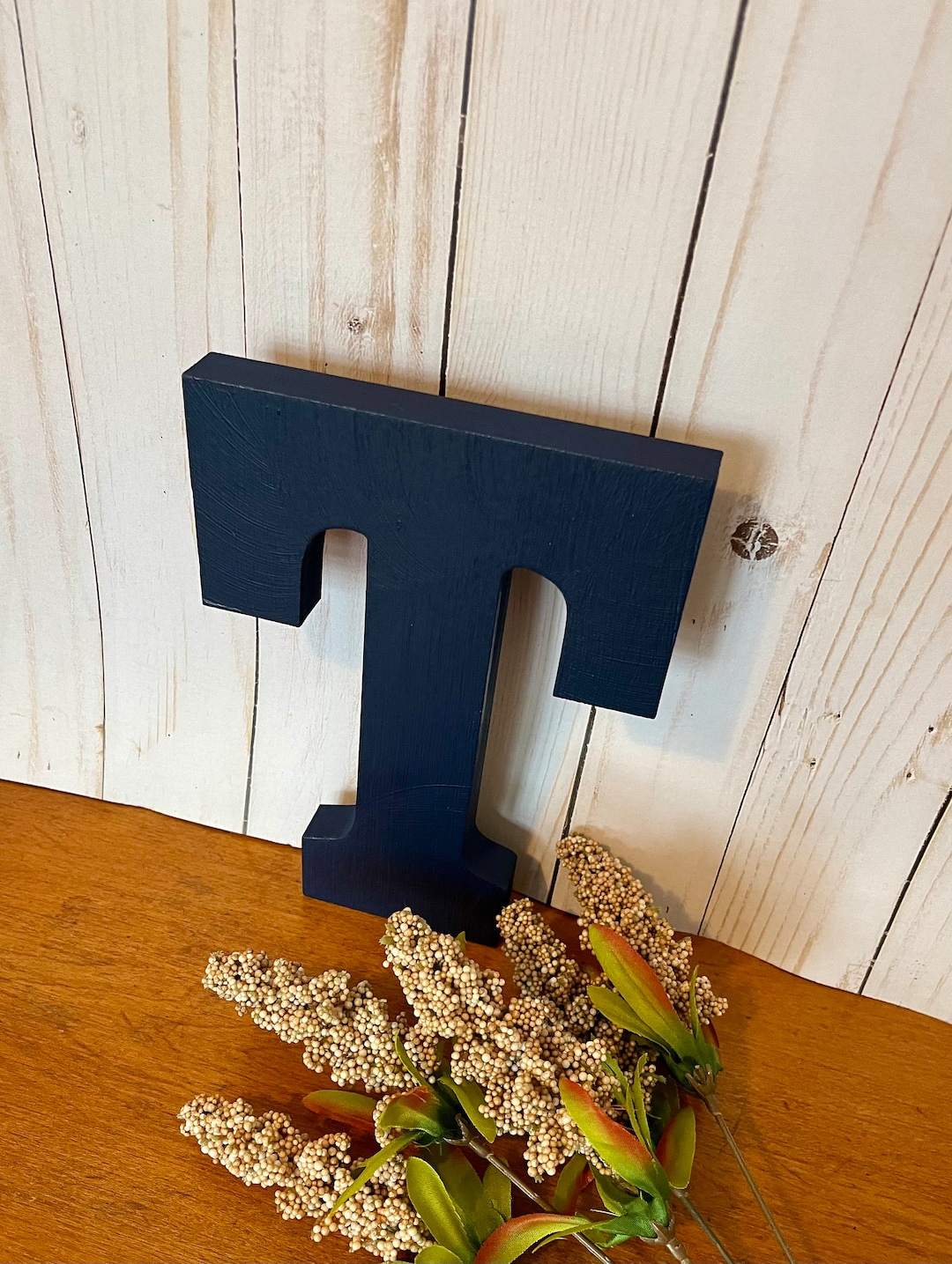 Wooden Letter T in Navy Blue ~ Eight Inch Tall Letter T in Navy Blue ...