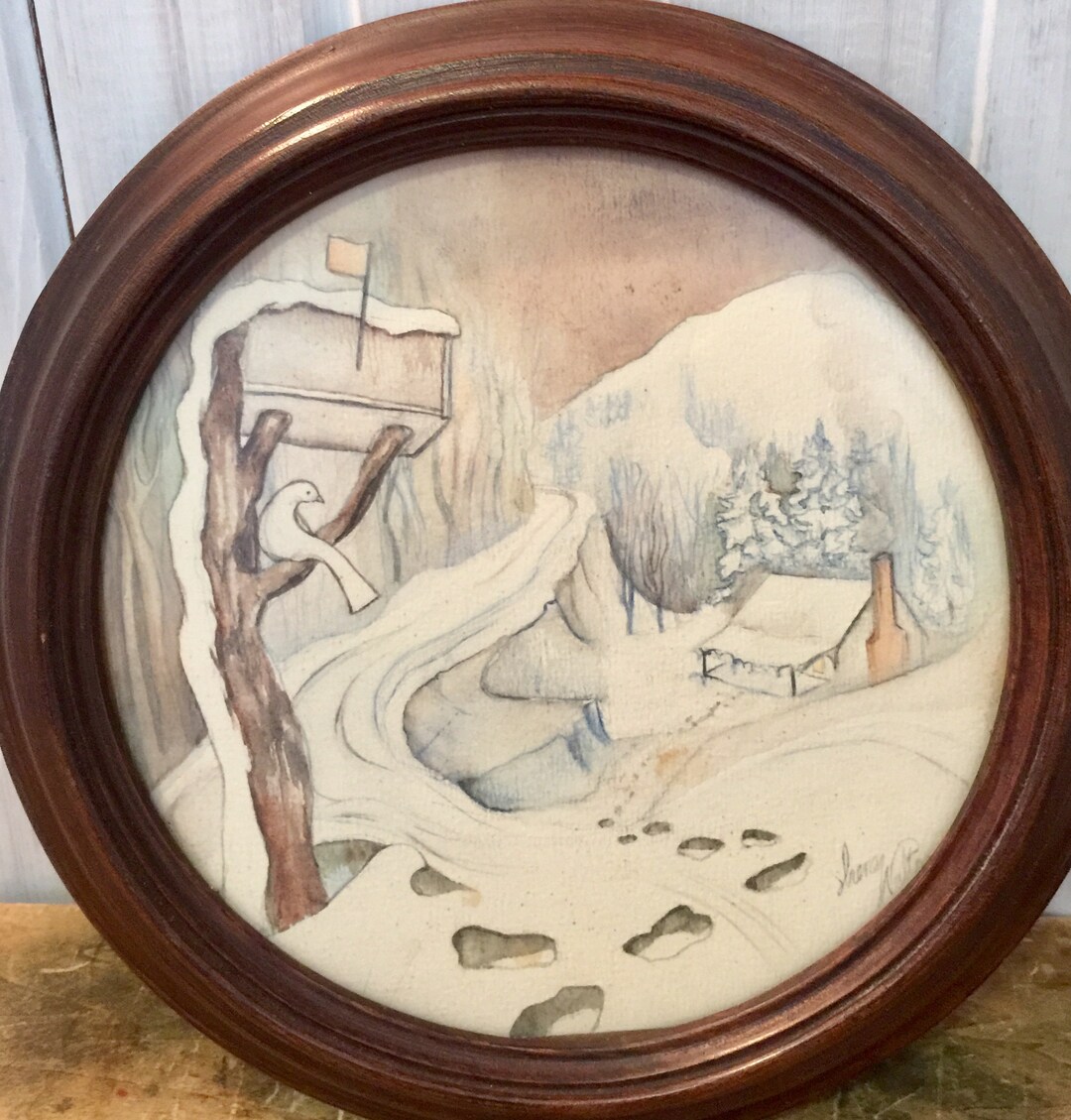 Vintage Colored Pencil Art ~ Winter Illustration ~ Country Scene ...