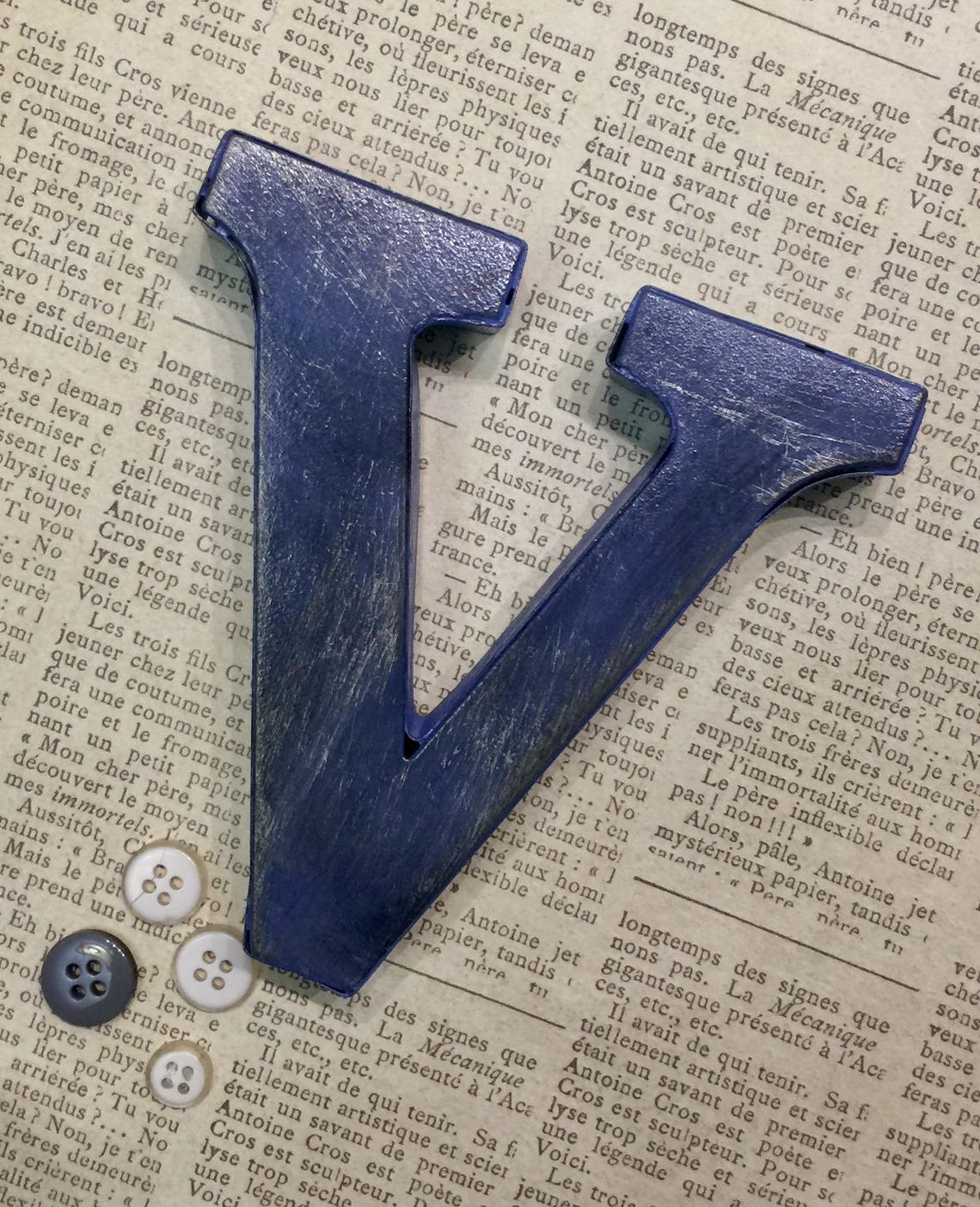 Vintage Inspired Metal Letter V in Navy Blue Distressed - Etsy