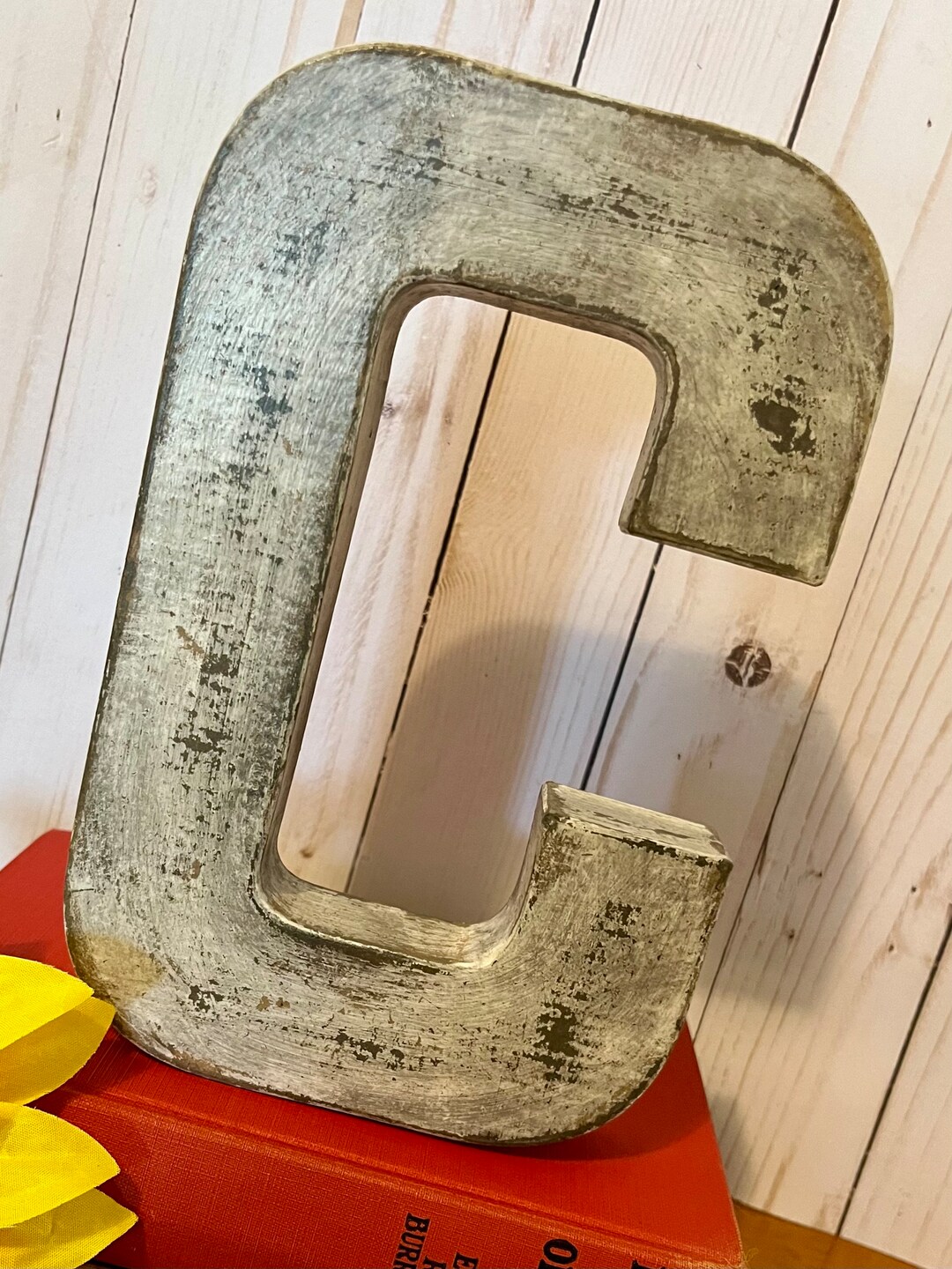 8 Inch Letter C in Soft White ~ Distressed Letter C ~ Cottage Decor ...