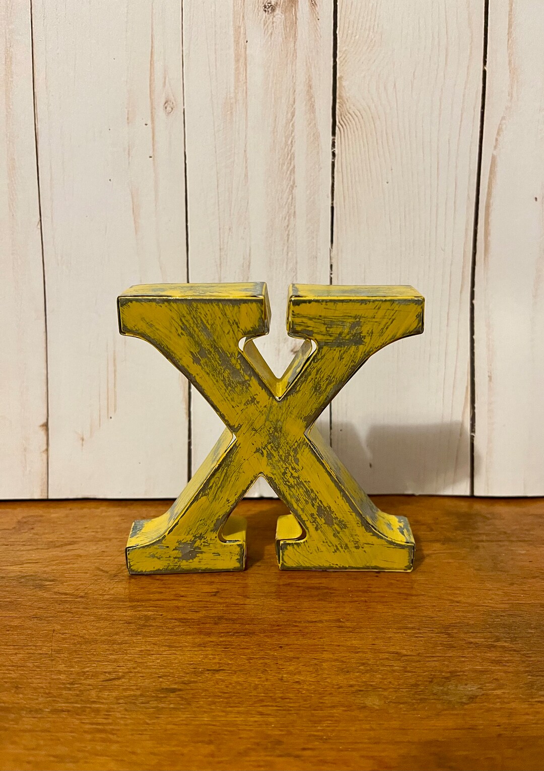 Vintage Inspired Metal Letter X~ Distressed Letter ~ Mustard Yellow ...