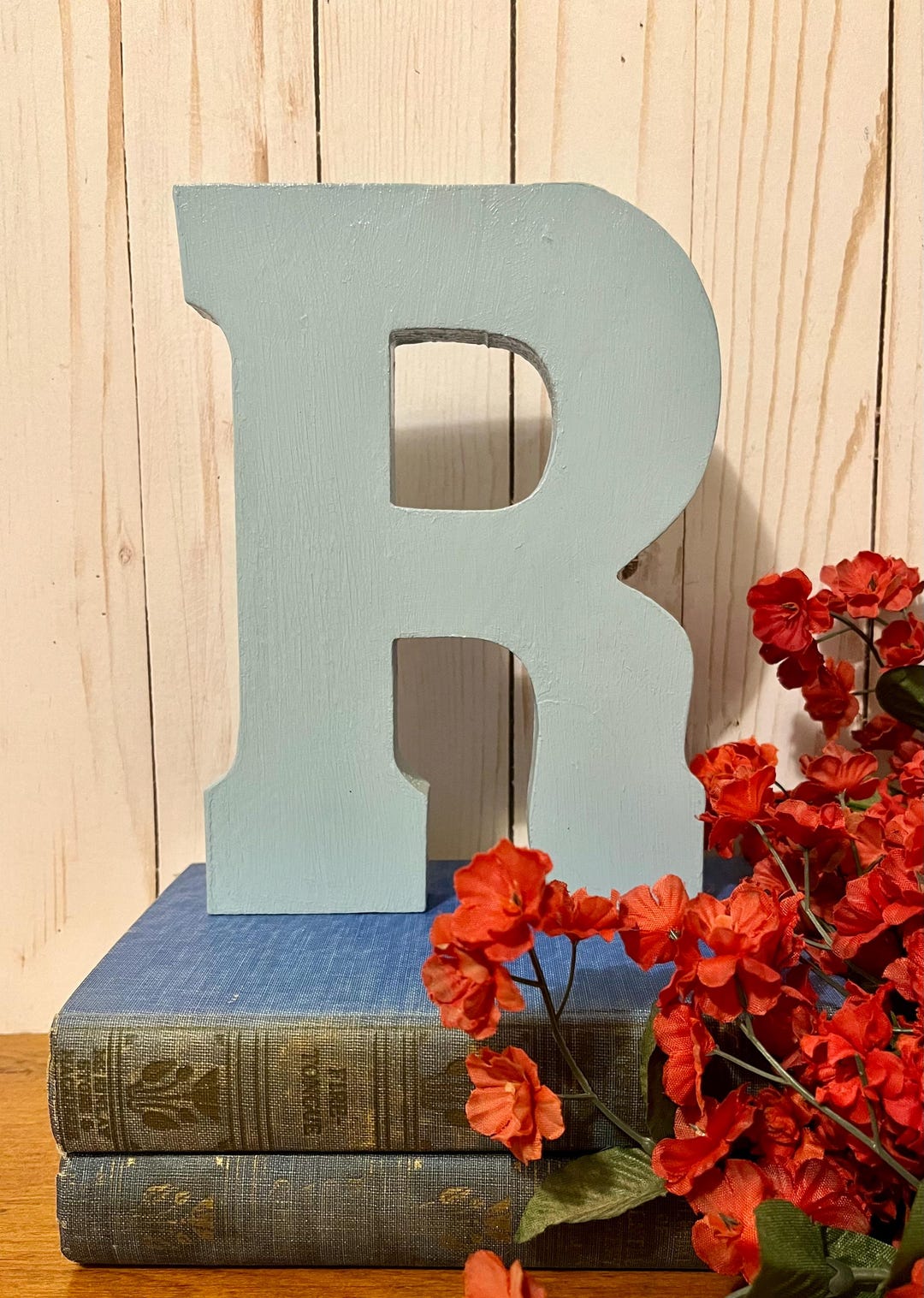 Wooden Letter R in Soft Blue ~ Eight Inch Tall Letter R ~ Wall Mount ...