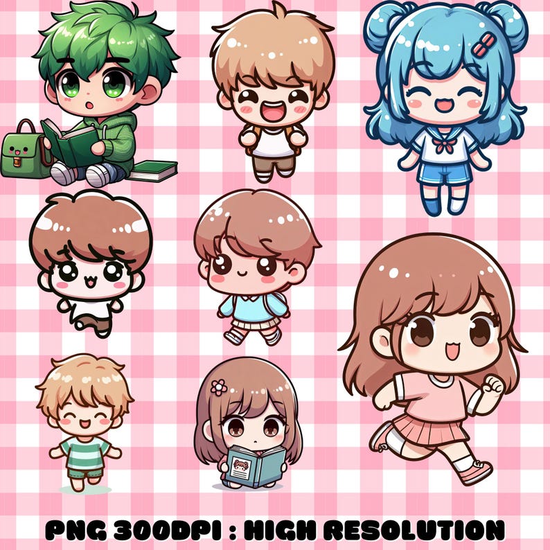 Cute Kawaii Kids Clipart Adorable Cartoon Character Digital Download ...